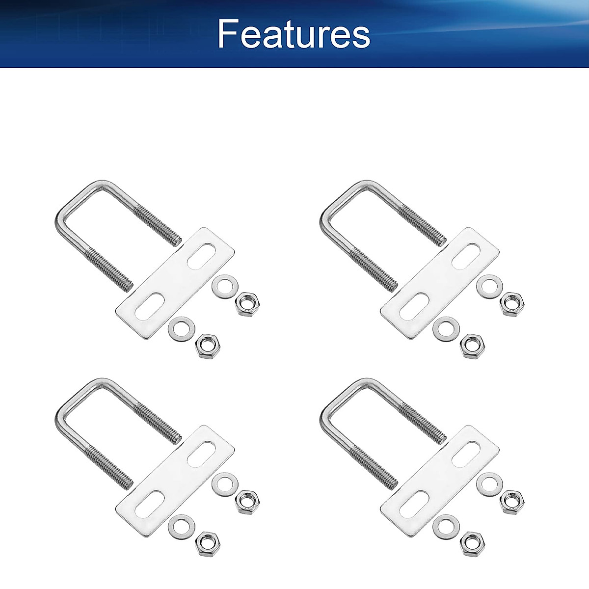 Yinpecly 4Pack Square U-Bolts 1"(25mm) Inner Width 304 Stainless Steel U-Bolts M6 with Washers and Nuts for Automobiles Trailer, Ski Boat, or Sailboat Trailer, M6x25x50mm