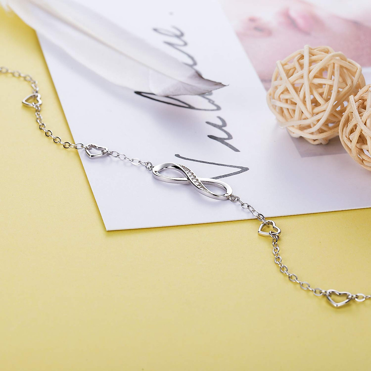 Billie Bijoux Womens 925 Sterling Silver Infinity Endless Love Symbol Charm Adjustable Anklet Bracelet, Large Bracelet, Gift for Mother's Day (A- Silver)