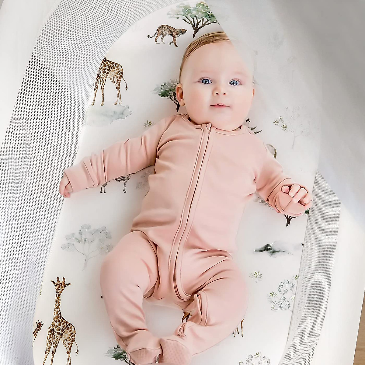 Stretch Ultra Soft Fitted Bassinet Sheet Set 2 Pack, Universal Fit for Bassinets Baby Cradle Moses Basket Oval Rectangle Mattress Safe and Snug, Pretty African Savannah Animals Pattern