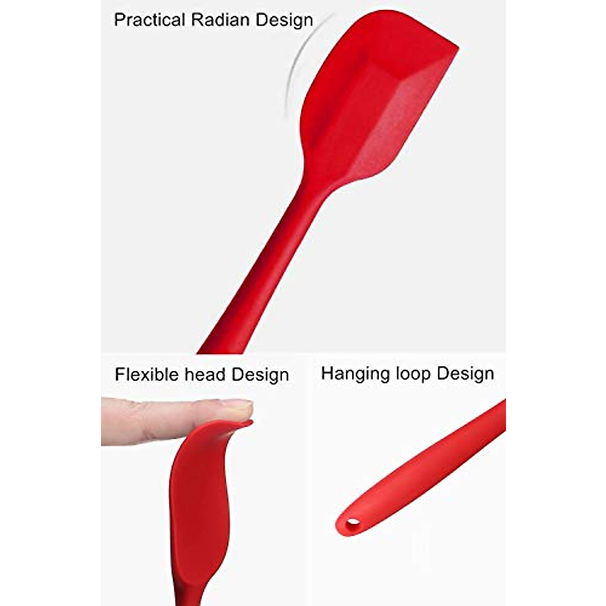 JIANYI Silicone Spatula, One Piece Design Flexible Scraper, Nonstick Small Rubber Kitchen Utensils for Cooking, Baking and Mixing - Red
