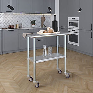 AmGood 18" X 36" Stainless Steel Work Table with Under-Shelf & 4 Wheels | Laundry Garage Utility Bench | Prep Worktable | Kitchen Island Food Prep | NSF Certified