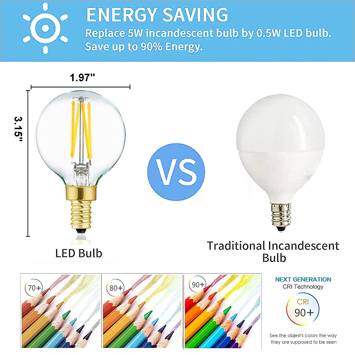 XININSUN G16.5 LED Bulb,E12 40W Candelabra Dimmable Chandelier Light Bulbs 4000K Daylight White Clear 400lm 4W G50 Vintage LED Filament Edison Candle Bulb with Decorative,6Pack