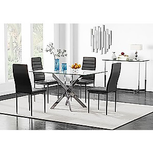 NIERN Tempered Glass Dining Table with Chromed Legs,47" Modern Rectangular Kitchen Table for Dining Room Kitchen,White