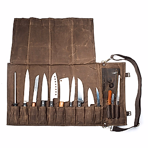 EVERPRIDE Chef’s Knife Roll Bag PLUS Knife Guard Set (10-Piece Set) Canvas and Leather Knife Bag Holds 10 Knives and Cooking Tools – Felt-Lined and BPA Free Knife Sheath Set – Knives Not Included