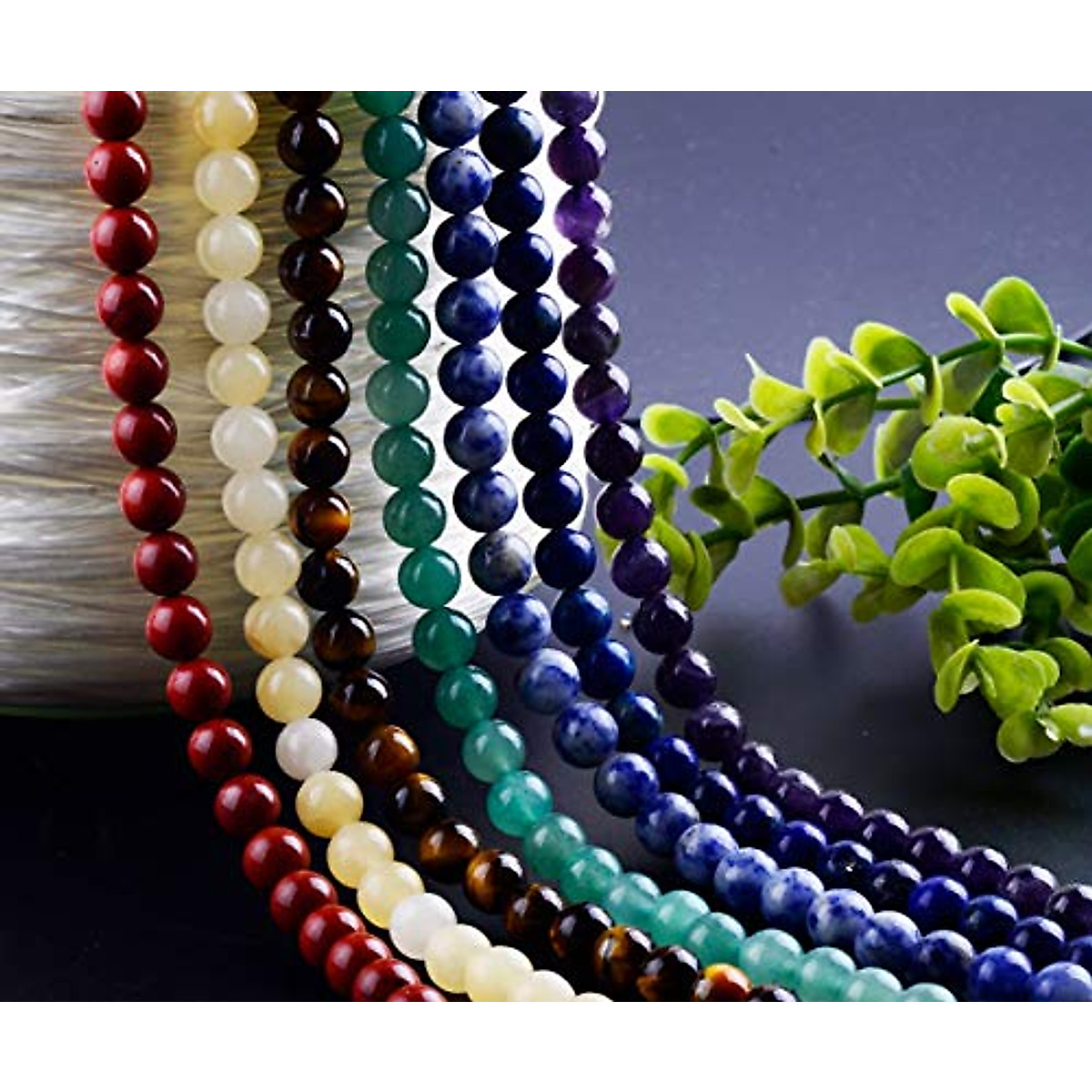 7 Chakra Natural Stone Beads Mixed 100pcs 8mm Round Genuine Real Stone Beading Loose Gemstone Amethyse Color DIY Smooth Beads for Bracelet Necklace Earrings Jewelry Making (7 Chakra Stone, 8mm)