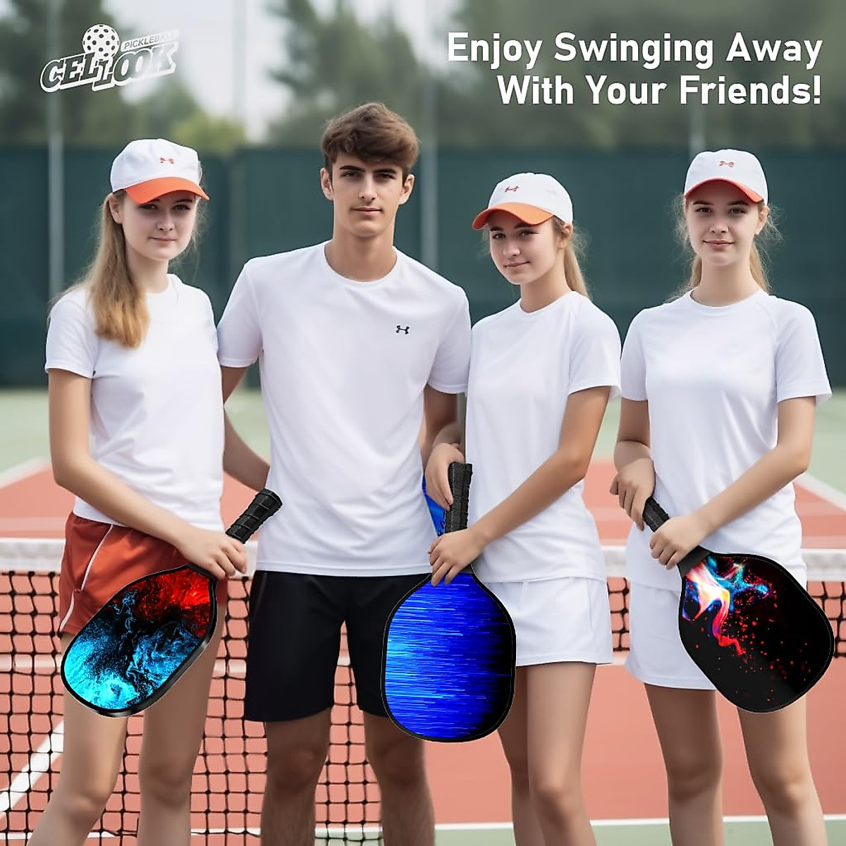 CELLOOK Pickleball Paddles Set of 4, Wooden & Honeycomb Core Pickle Ball Rackets, 4 Pickle Balls, 4 Cooling Towels & Pickleball Bag, Gifts for for Adults Kids Beginners (Dazzling)