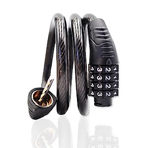 Combination Bike Cable Lock - 4 Digit, 32 inch Long Coiled Security Resettable Cable Lock, Anti-Theft Accessories for Mountain Bike, Road Bike, Electric Bicycle, Kids Scooter