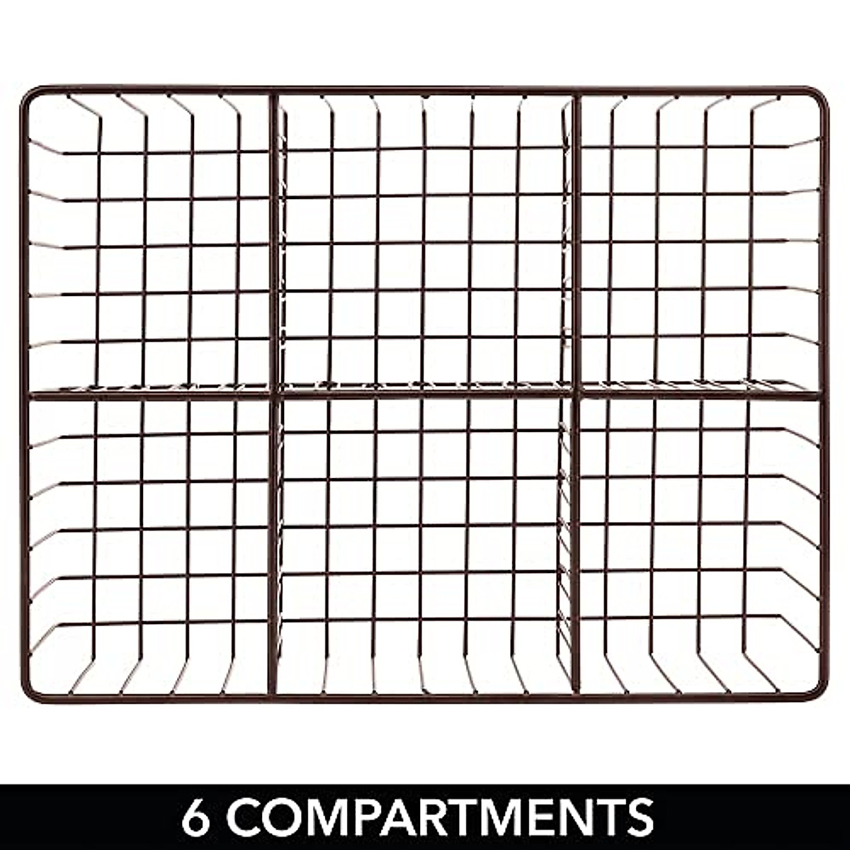 mDesign Farmhouse Decor Metal Wire Food Organizer Storage Bin Baskets for Kitchen Cabinets, Pantry, Bathroom, Laundry Room, Closets, Garage, 6 Sections - Bronze