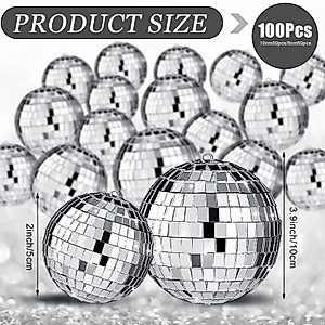 100 Pcs Bulk Disco Ball Set,Mini Mirror Disco Balls Ornaments Hanging Decoration in Different Size for Christmas Tree Cake Topper Dance Music 50s 60s 70s Themed Party(1, 2)