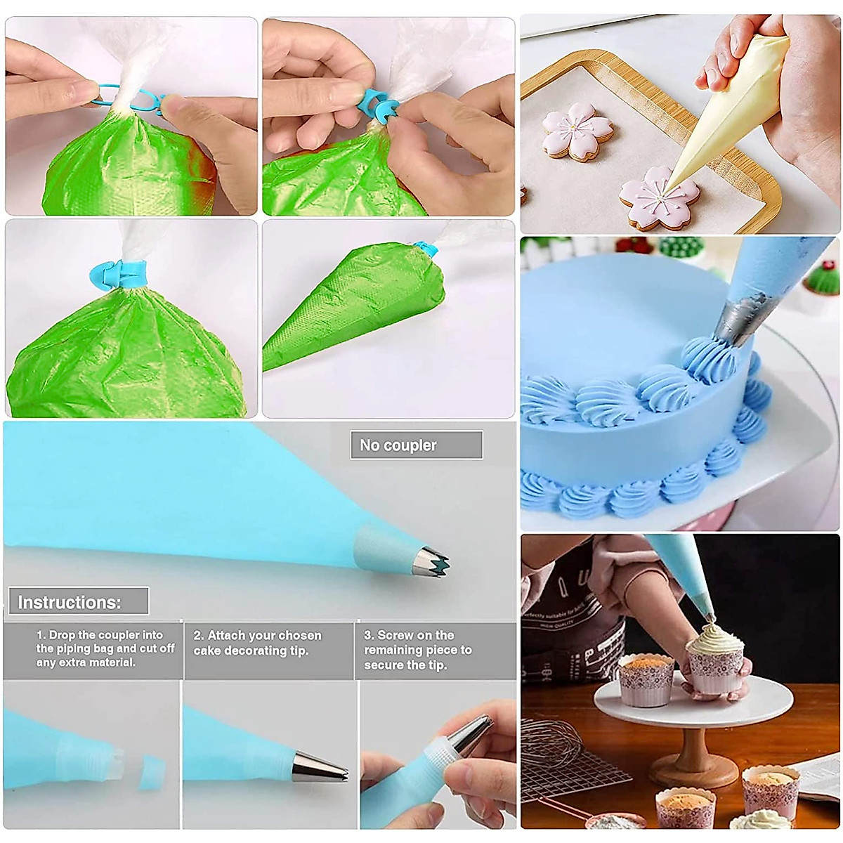 GZMAISULEE Piping Bags and Tips Set for Beginners Cake Decorating Tips for Baking with Pastry Bags and Tips, Icing Tips, Couplers, Icing Bags Ties