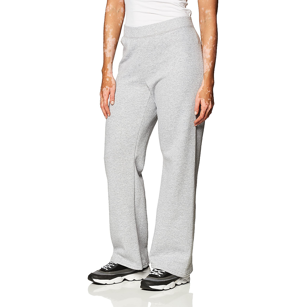 Hanes Women's Open Leg Sweatpants, EcoSmart Fleece Sweats, Regular & Petite, Light Steel, Medium