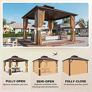 YOLENY 12' x 12' Gazebo, Hardtop Gazebo with Aluminum Frame, Double Galvanized Steel Roof, Curtains and Netting Included, Metal Gazebos Pergolas for Patios, Garden, Lawns, Parties