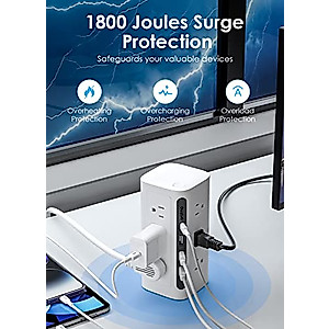 Power Strip Tower Surge Protector (1800J), oraimo 16 in 1 Power Tower with USB Ports & 5ft Extension Cord, Compact Charging Tower for Office Supplies, Dorm Room Essentials