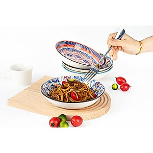 HAPPY KIT 8 inch Pasta Bowls, Salad Bowls Set of 6 for Dessert Appetizer Pasta Bread, Scratch Resistant & Leak Free, Microwave, Oven and Dishwasher Safe, Multiple Pattern