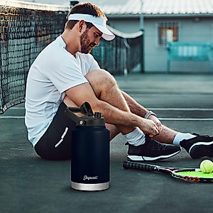 SkyWell 1 Gallon Insulated Water Bottle with Handle and Wide Mouth Water Flask Sweat-Proof and Leak-Proof 128 Oz Stainless Steel Water Jug for Outdoors, Navy