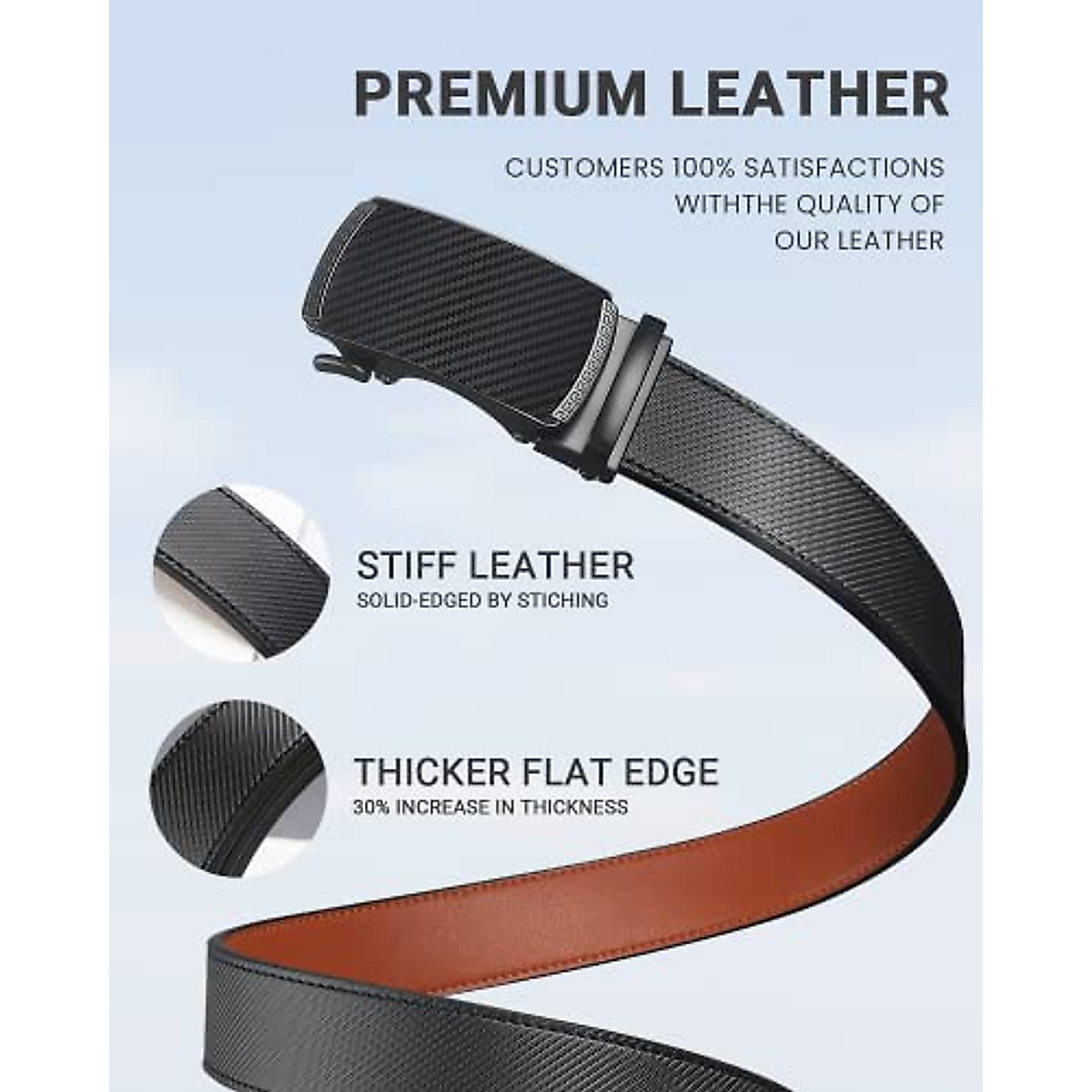 Zitahli Belt Men, Ratchet Belt Dress with 1 3/8" Premium Leather,Slide Belt with Easier Adjustable Automatic Buckle,Trim to Fit Size 30"-36"