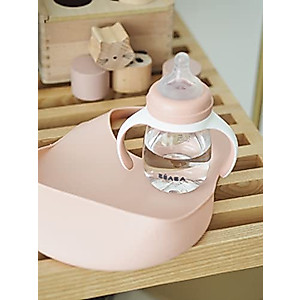 BEABA Silicone Baby Bib, Made with Soft Supple Silicone, Bibs with Food Catcher, Essentials for Baby Feeding, 2 Pack, Rose/Cloud