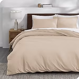 Bare Home 100% Organic Cotton Jersey Duvet Cover Set - Full/Queen Size - Ultra Soft - 100% Cotton - 3pcs - Corner Ties - Button Closure - Bedding Duvet Cover & Pillow Shams (Full/Queen, Sand)