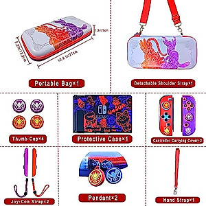 KERESLINA 5in1 Scarlet/Violet Switch Case for Nintendo Switch Carrying Case& Accessories Bundle+Thumb Grip Caps+Protective Case+Dockable Case+Joy-Con Wrist Strap