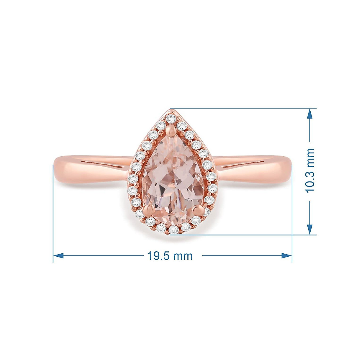 Jewelili 10K Rose Gold 8x5 MM Pear Shape Morganite and Natural White Round Diamond Accent Halo Ring, Size 7