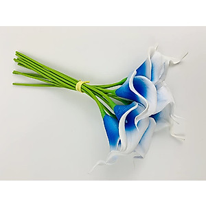 Etycoo 20pcs Calla Lily Lataex Real Touch Flower Bouquet for Wedding Garden Dining Table Center Home Party Photography Decor (White Blue Core)