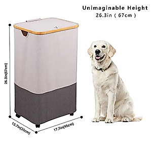 Large Laundry Hamper with Lid - Collapsible Laundry Baskets with Wheels and Removable Laundry Bag, 105L Capacity Dirty Clothes Hampers with Handles for Living Room, Bedroom, Laundry Room, Beige+Grey