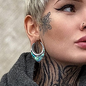 Casvort 2 PCS 14mm (9/16'') Hypoallergenic 316 Stainless Steel Silver Natural Conch Saddle Hangers Tunnels Reverse Saddle Gauges Piercing Body Jewelry