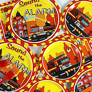 25 Guests Firetruck Birthday Party Decorations Fireman Plates and Napkins for Firefighter Party Supplies Fire Truck Birthday Theme Disposable Dinnerware Set for Kids Fireman Firefighter Party Favors