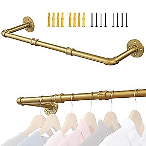 Industrial Pipe Clothing Rack, 29 Inch Wall Mounted Clothes Rack, Gold Clothing Rod for Closet Storage, Laundry Room and Balcony, Multi-Purpose Hanging Bar (Gold)