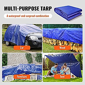VEVOR Tarp Waterproof 10x12 ft, 5 Mil Plastic Poly Tarp Cover, Multi Purpose Tear UV and Temperature Resistant Outdoor Tarpaulin with Reinforced Grommets and Edges (Blue)