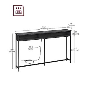 VASAGLE 55.1-Inch Console Table with Outlet and Shelves, Sofa Table with Charging Station, Behind Couch Table Skinny, Entryway Table for Hallway, Living Room, Charcoal Gray and Ink Black ULNT120B22