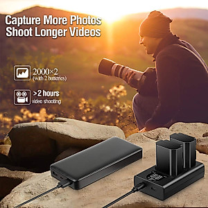 ENEGON NP-FZ100 Battery Replacement and A7iii Battery Charger for Sony A7 III, Sony Alpha A7R III, A7R IV, A9, A6600, Alpha 9, Alpha 9S, A9S, A7III, A7R3, A7S III, A7R4 Camera Batteries, 2 Packs