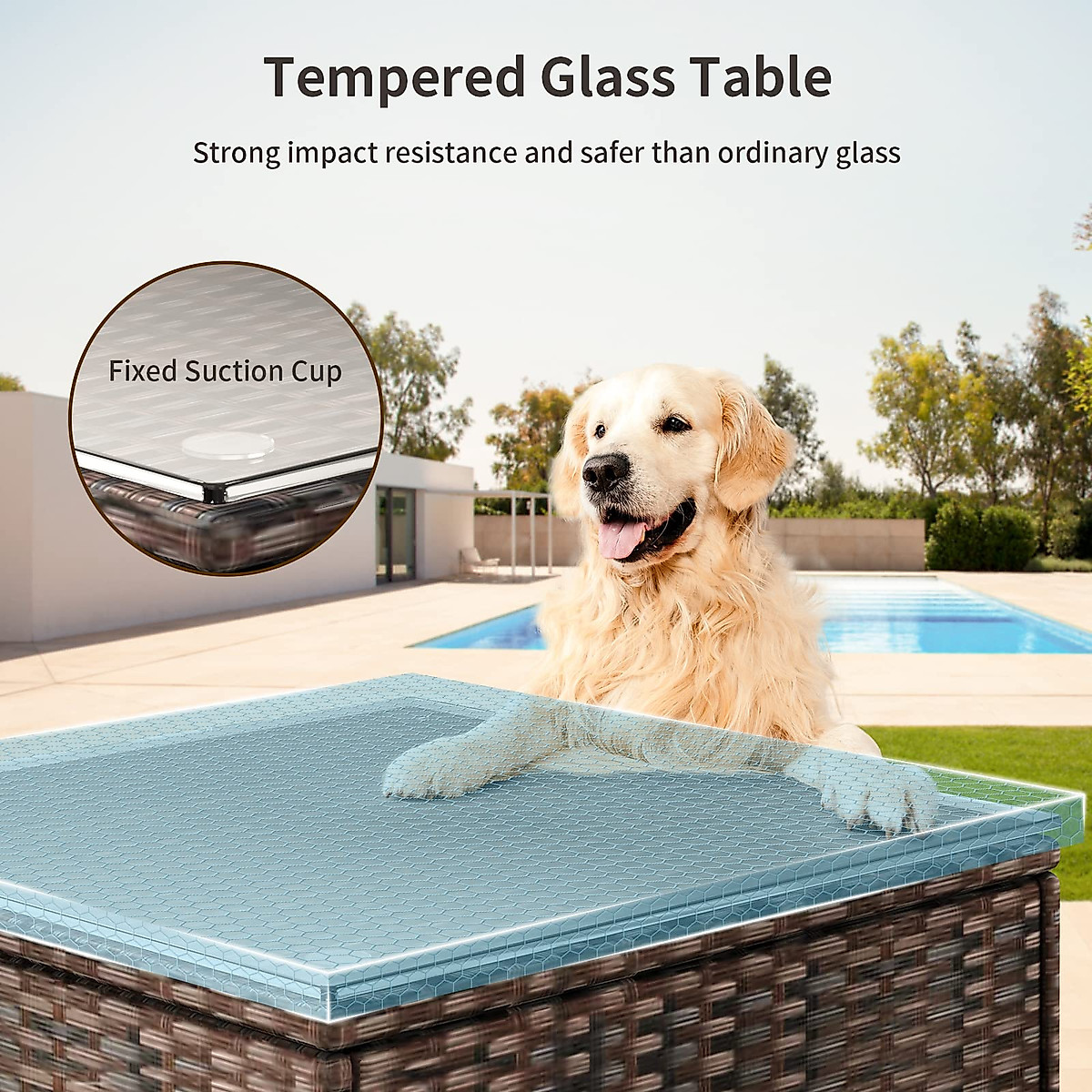 5 Pieces Outdoor Patio Furniture Set, PE Wicker Rattan Outdoor Sectional Patio Set with Cushion and Glass Table, Patio Sofa for Outdoor Patio, Porch, Backyard, Balcony, Poolside, Garden, Grey