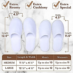Spa Slippers, Disposable Slippers for Guests Bulk of 6 Pairs - Non-Slip Closed-Toe Premium White Spa Slippers Bulk with Travel Bags - Coral Fleece Hotel Slippers for Women and Men (3 Medium and 3 Large)