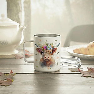 Hyturtle Cow Cup Gifts Highland Cow Lover, Just A Girl Who Loves Highland Cows Coffee Mug Stainless Steel 12oz, Cow Gifts For Women, Farm Animal Lover Gift For Girls, Daughter On Birthday Christmas