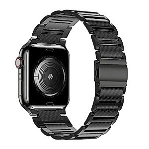 iiteeology Carbon Band Compatible with Apple Watch 49mm 45mm 44mm 42mm, Upgraded Light Genuine Carbon Fiber Band with Stainless Steel Clasp for Men, Black