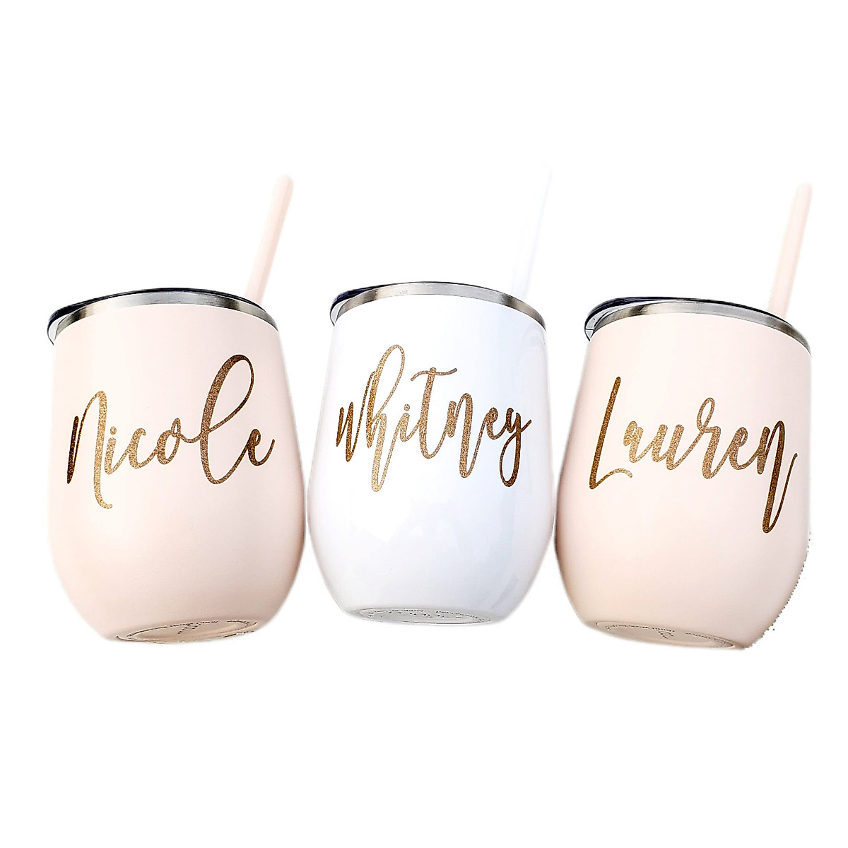 Personalized Stemless Wine Cup Tumbler Stainless Steel, Girls Trip Gift, Wedding Party Gifts, Bridesmaid Gift, Travel Wine Cup with Lid, Bachelorette Cups, Personalized Wine Glasses, Vinyl Decal