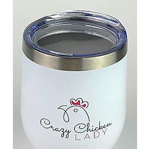 Crazy Chicken Lady - Stainless Steel Stemless Wine Glass - Crazy Chicken Lovers Gifts
