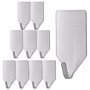 UNCO- Metal Small Adhesive Hooks, 10 Pack, Stainless Steel, Hooks for Hanging Towels, Adhesive Wall Hooks, Stick on Hooks, Self Adhesive Hooks, Hanging Hook, Kitchen Hooks, Adhesive Hook, Sticky Hook
