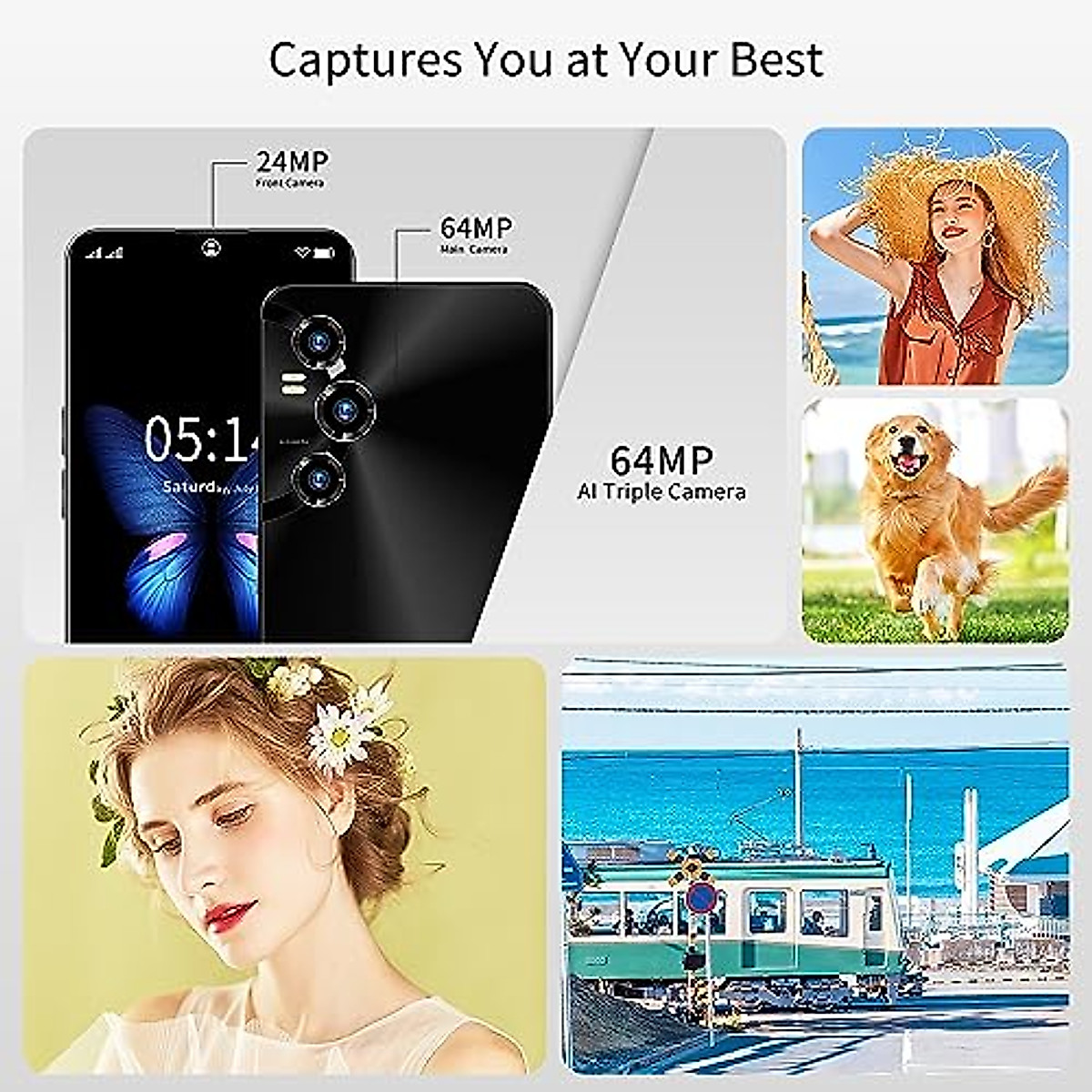 VIQEE Phones U21, 5G Unlocked Phones, 2K FHD+ Screen, Mobile Phones 6GB+256GB ROM+TF 128GB, Snapdragon Gen2 Processor, Smartphone Android Camera 24MP+64+12+12MP, WiFi NFC, Dual Sim - Black