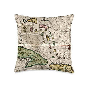 Old Bahama Islands Atlas Vintage Bahamas Map (1650) Throw Pillow, 16x16, Multicolor