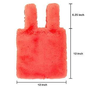 Me Plus Soft Faux Fur Pull Through Strap Slouchy Wrist Fashion Tote Bag (Coral)