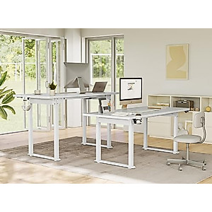 FEZIBO Standing Desk 4 Legs with Dual Motors, 63x29 Electric Standing Desk Adjustable Height with Strong stability, Stand up Desk with Whole-Piece Tabletop, White（2 Packeges）
