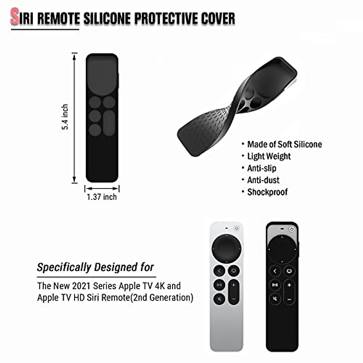 HeyMoonTong Apple TV Mount Compatible with All Apple TVs - Wall Mount Bracket with Remote Holder Fits for All Apple TV 4K / HD (2022 & 2021), with Siri Remote Silicone Protective Case / Cover (Black)