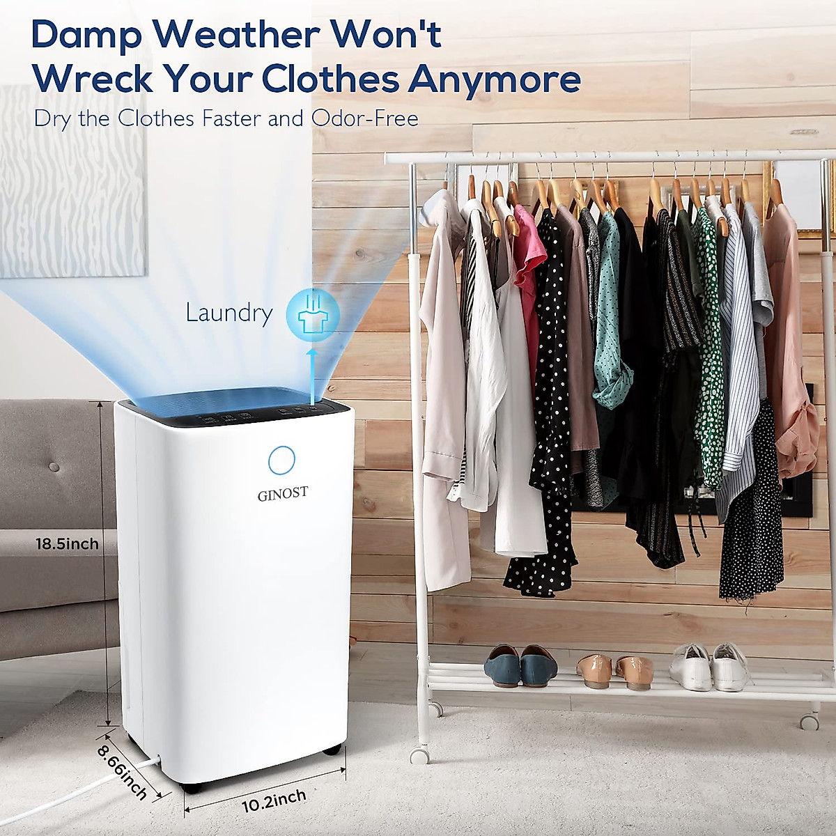 Dehumidifier for Home and Basements 25 Pints for 1500 Sq.Ft, 68oz(0.53gallon) Water Tank Capacity with Drain Hose, Intelligent Humidity Control, Childlock, Laundry Dry