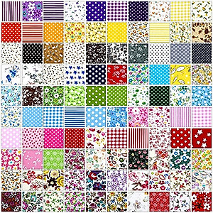 300 Pieces 4 x 4 Inches Cotton Fabric Bundle Precut Patchwork Fabrics Fat Squares Fabric Scraps Cotton Quilting Printed Floral Fabric Patchwork for DIY Craft Sewing Clothing
