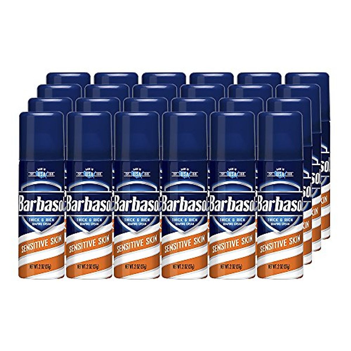 Barbasol Sensitive Skin Thick and Rich Shaving Cream for Men, Travel Size, TSA Approved, 2 oz. (Pack of 24)