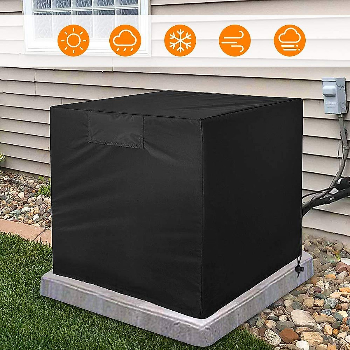 WULEE Air Conditioner Covers for Outside Units -32x32x36 inches Durable AC Cover Water Resistant Fabric Windproof Design Outdoor Furniture Universal Cover with Air Pockets