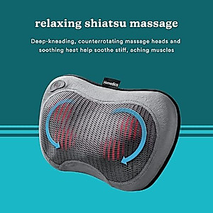 Homedics Cordless Shiatsu All-Body Massage Pillow with Soothing Heat, Reverse Function, Rechargeable Battery, and Integrated Controls –Lightweight