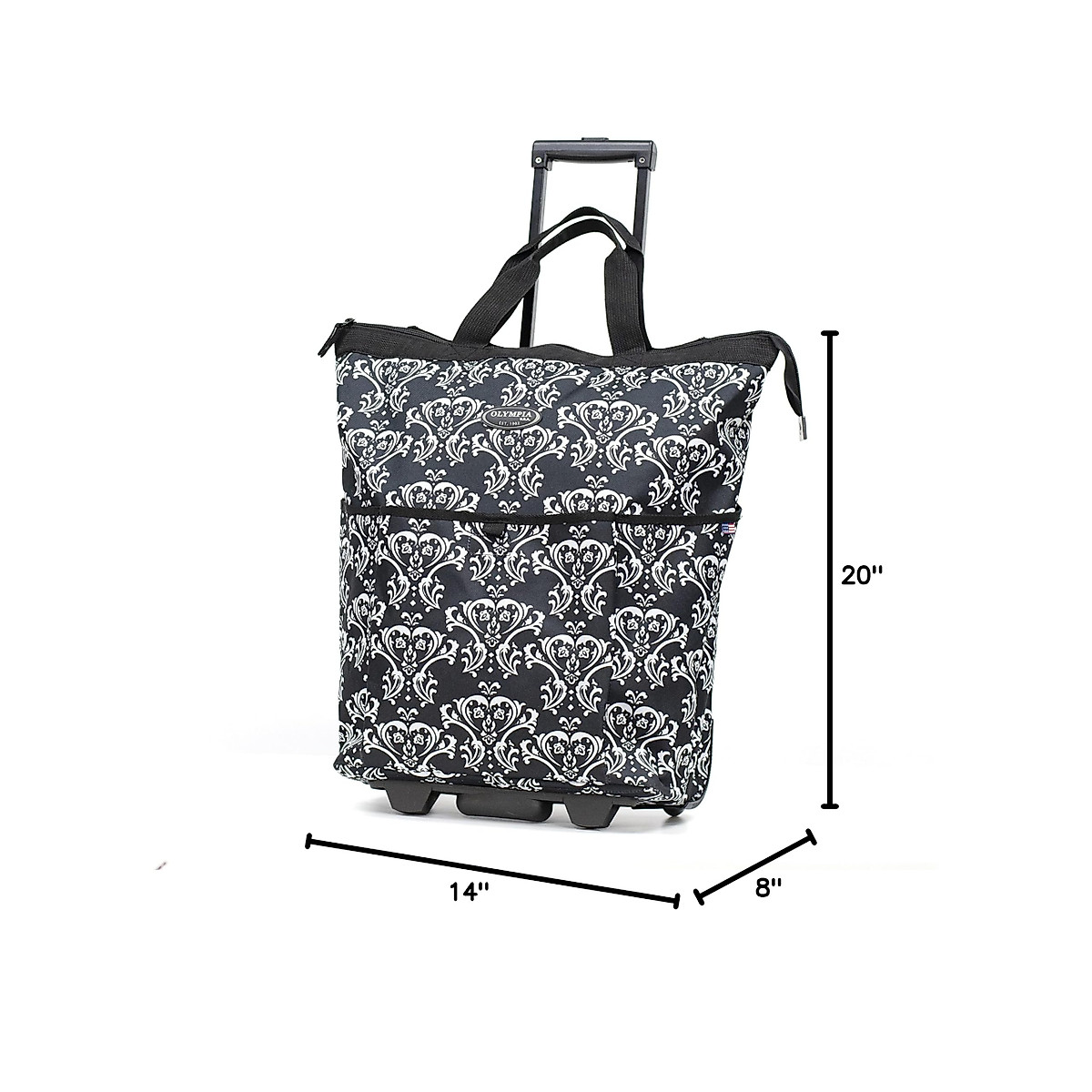 Olympia Fashion Rolling Shopper Tote - Damask Black, 2300 cu. in.